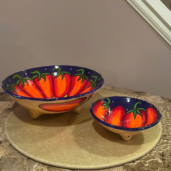 Dining | Handmadehand Painted Footed Chip And Dipsalsaguacamole Set2 ...